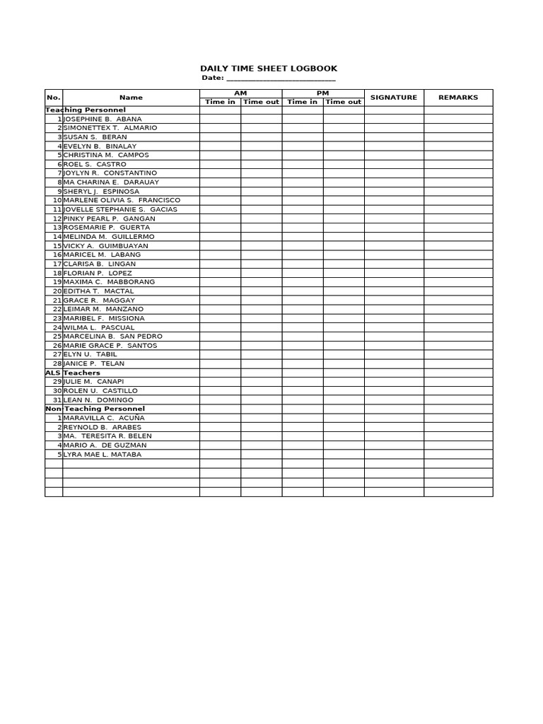 Daily Time Log Template | PDF