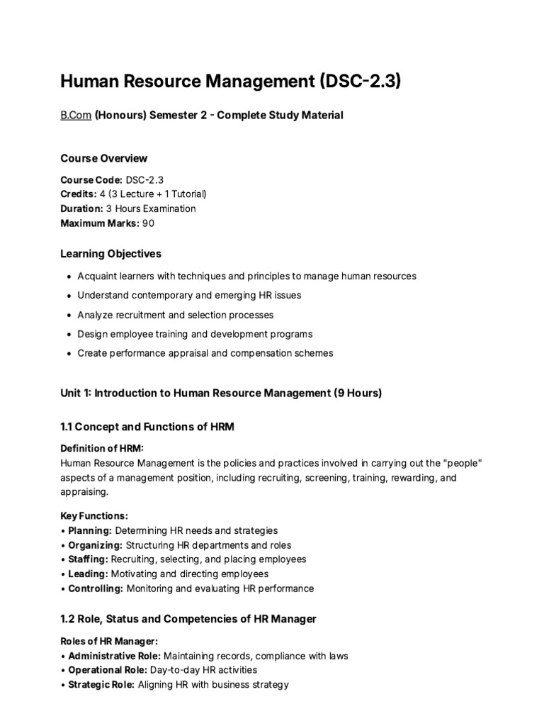 HRM Study Material for DSC-2.3 | PDF | Human Resource Management ...