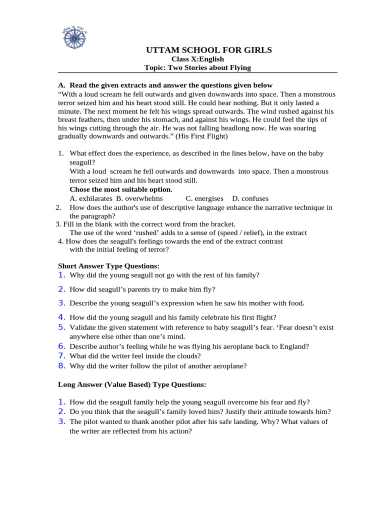 Class 10 English: Two Stories About Flying | PDF
