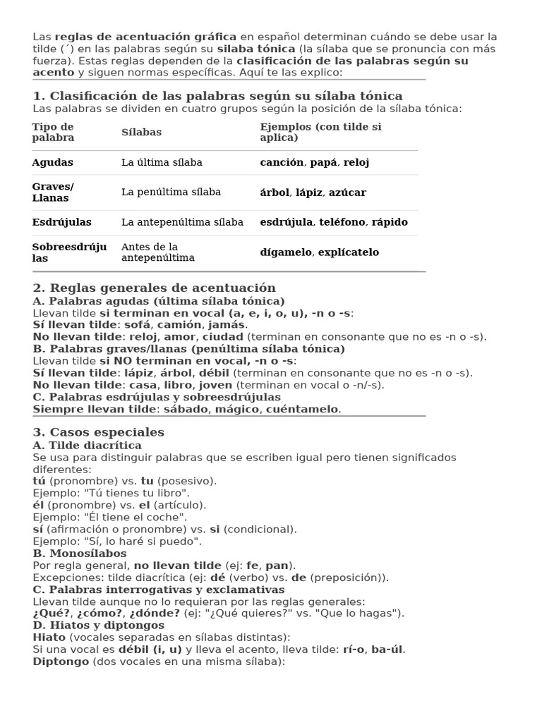 Las Reglas de Acentuación Gráfica en Español Deter | PDF | Lingüística ...