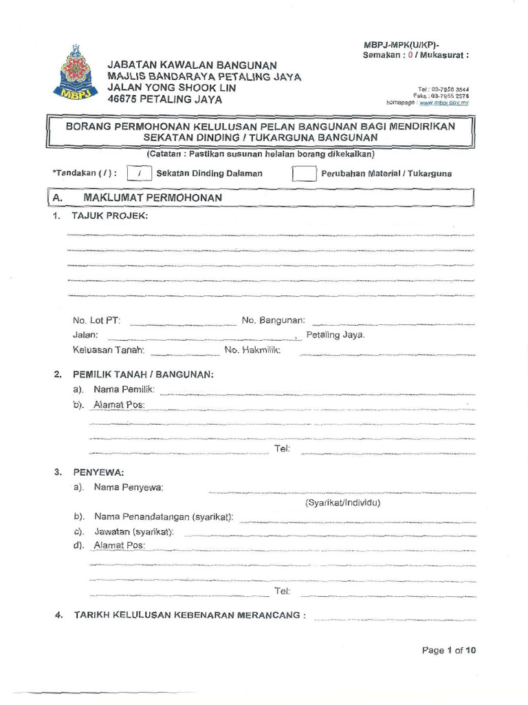 MBPJ BORANG-Sekatan Dinding | PDF