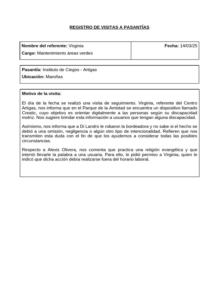 Registro de Visitas a Pasantías 2025 | PDF