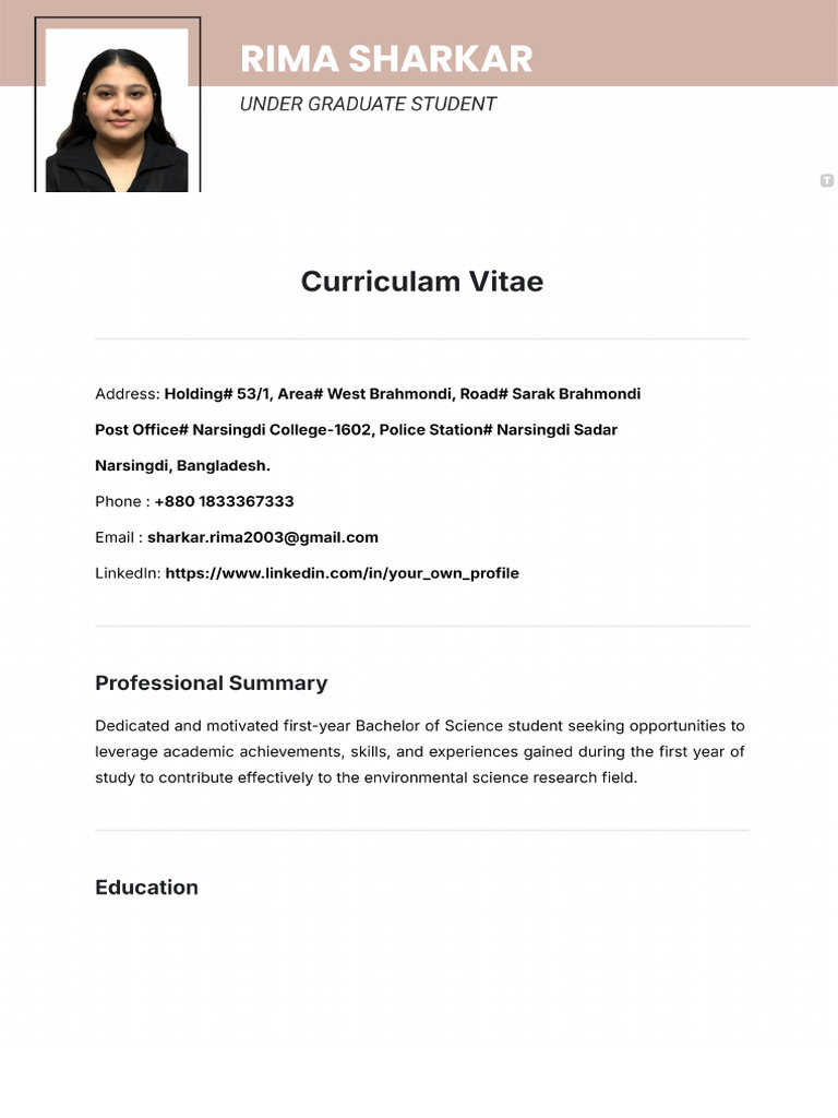 Free First Year Student CV Template | PDF