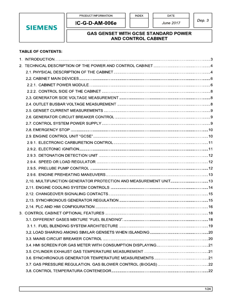 Description of Genset Control and Power Cabinets GCS-G | PDF