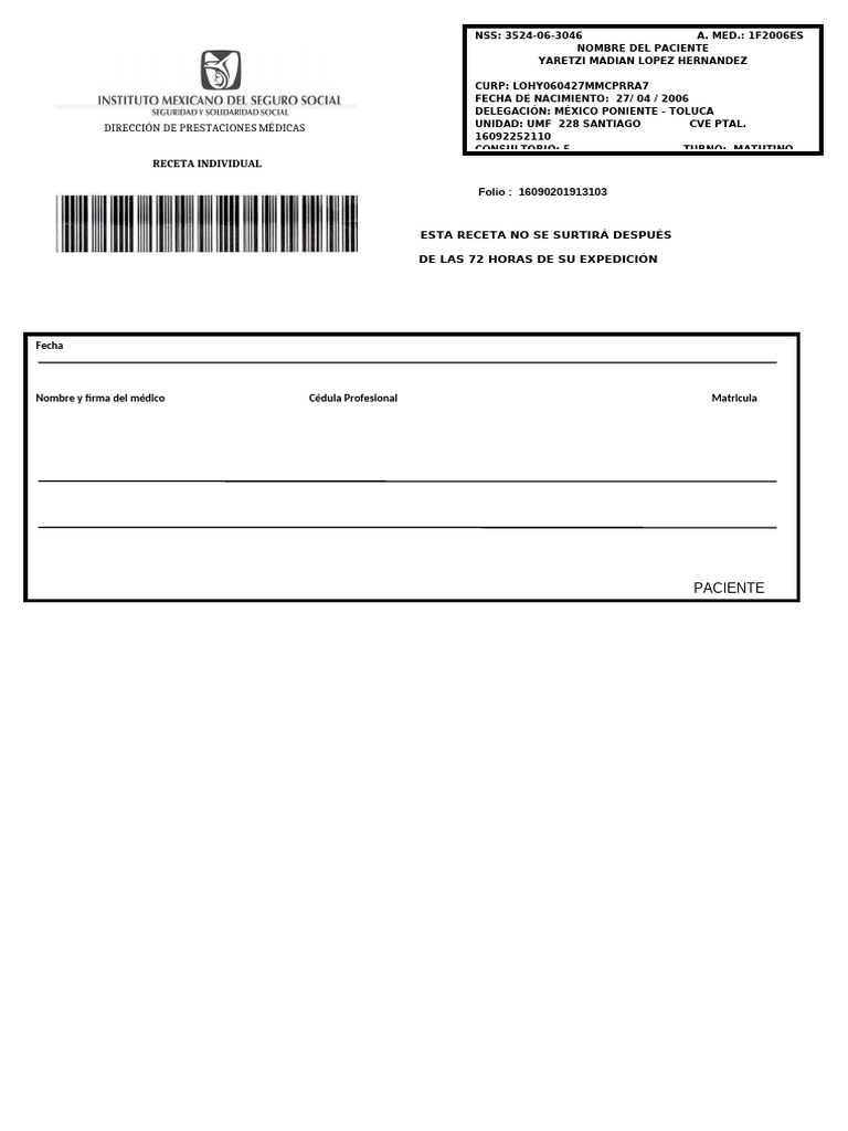 Receta Imss Editable | PDF