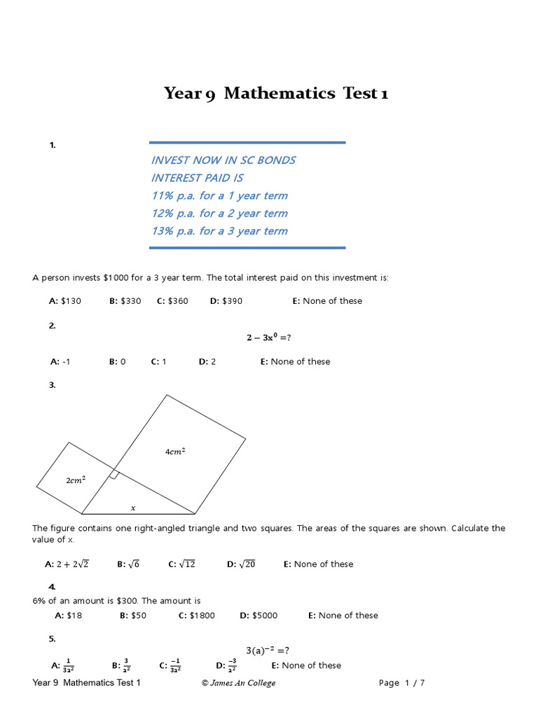 Year 9 Mathematics Test Overview | PDF | Chess Openings | Chess Theory