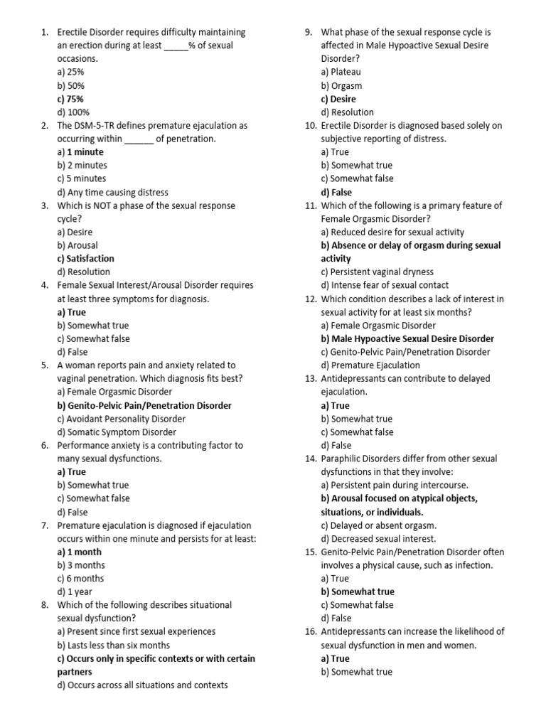 Sample Questions For Depa | PDF | Eating Disorder | Sexual Dysfunction
