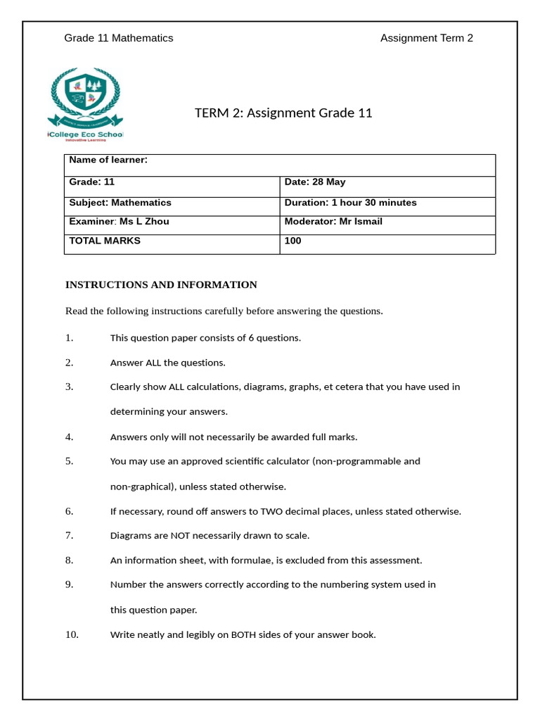 Grade 11 Assignment QP and MEMO | PDF | Circle | Angle