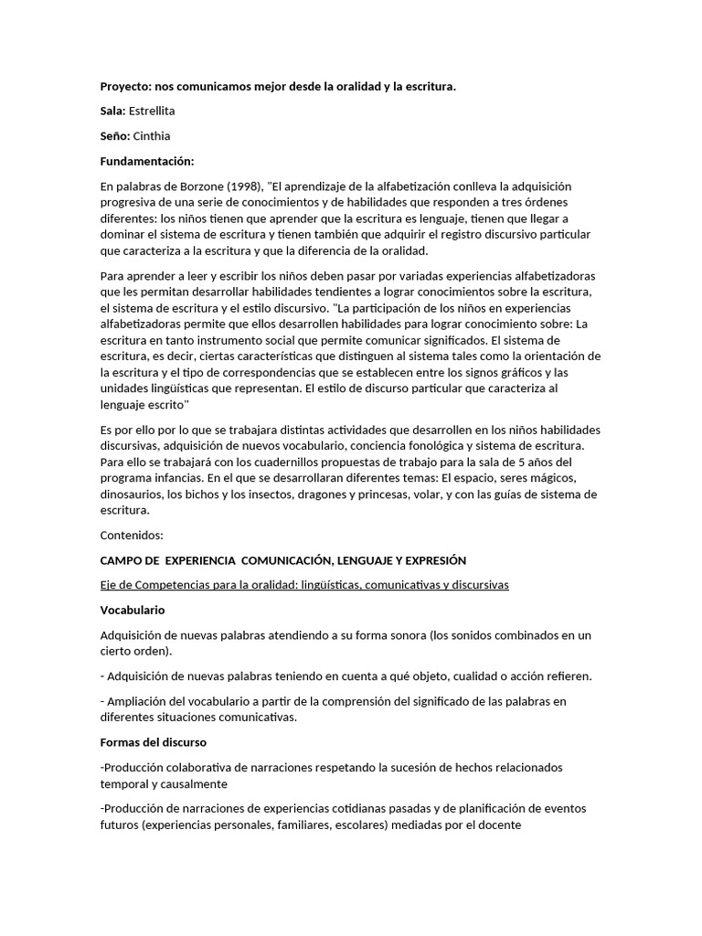 Proyecto Lengua Cinthia | PDF | Escritura | Palabra