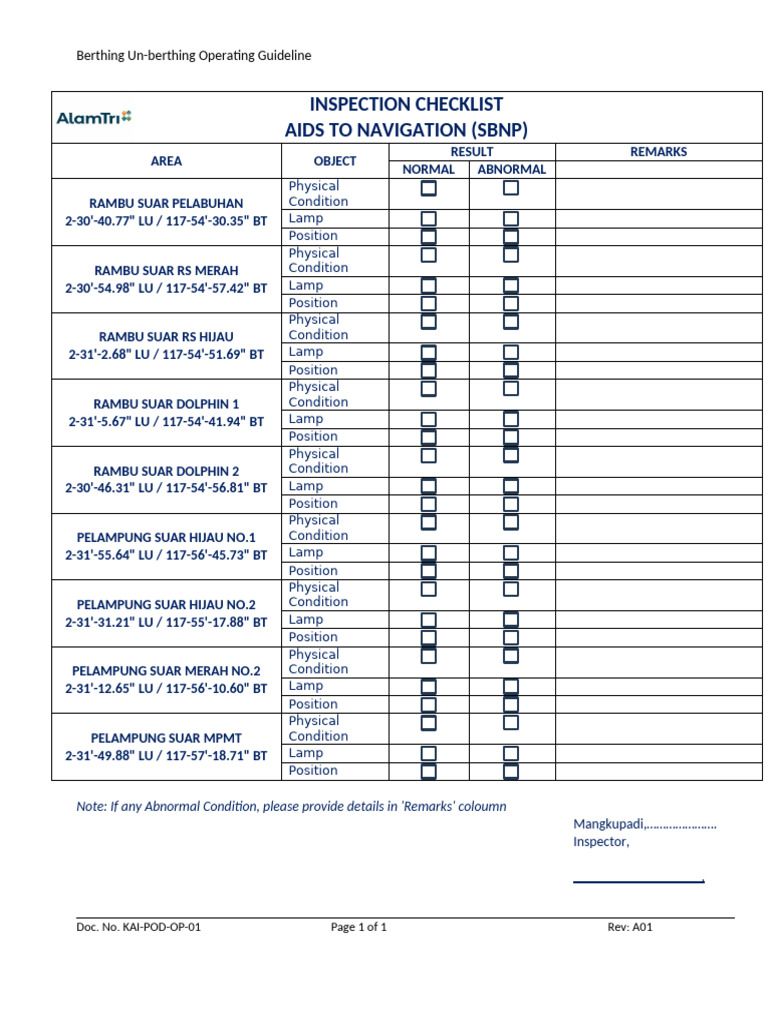 Appendix XXX Berthing Un-Brthing Operating Guideline Rev-1 Inspection ...