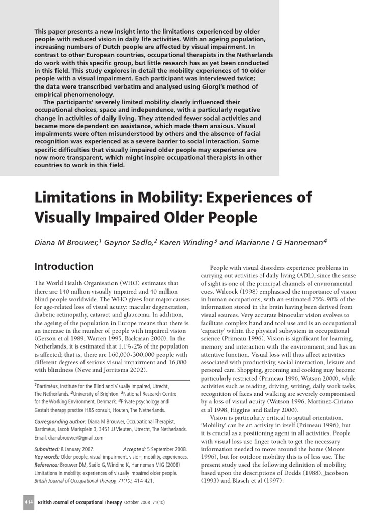Limitations in Mobility, Experiences of Visual Impaired Older People ...