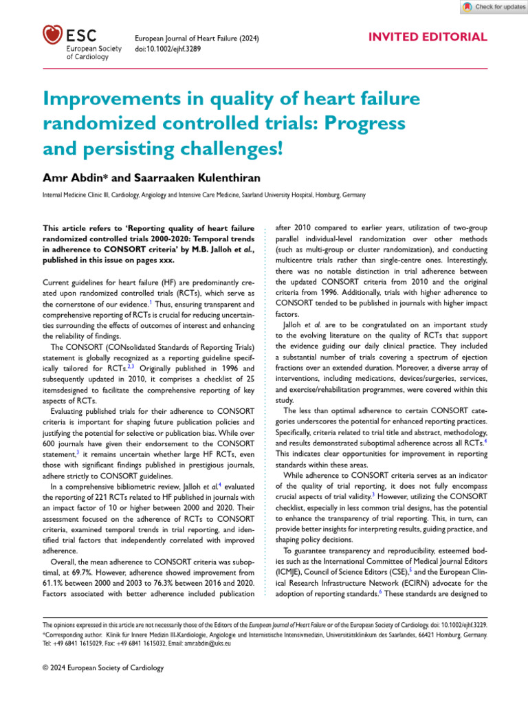 2024 ESC Editorial Improve HF RCT | PDF | Randomized Controlled Trial | Medical Specialties