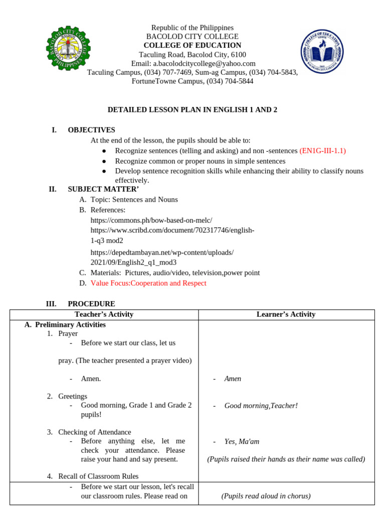 Detailed Lesson Center Based Multigrade Dolendo | PDF | Lesson Plan | Learning