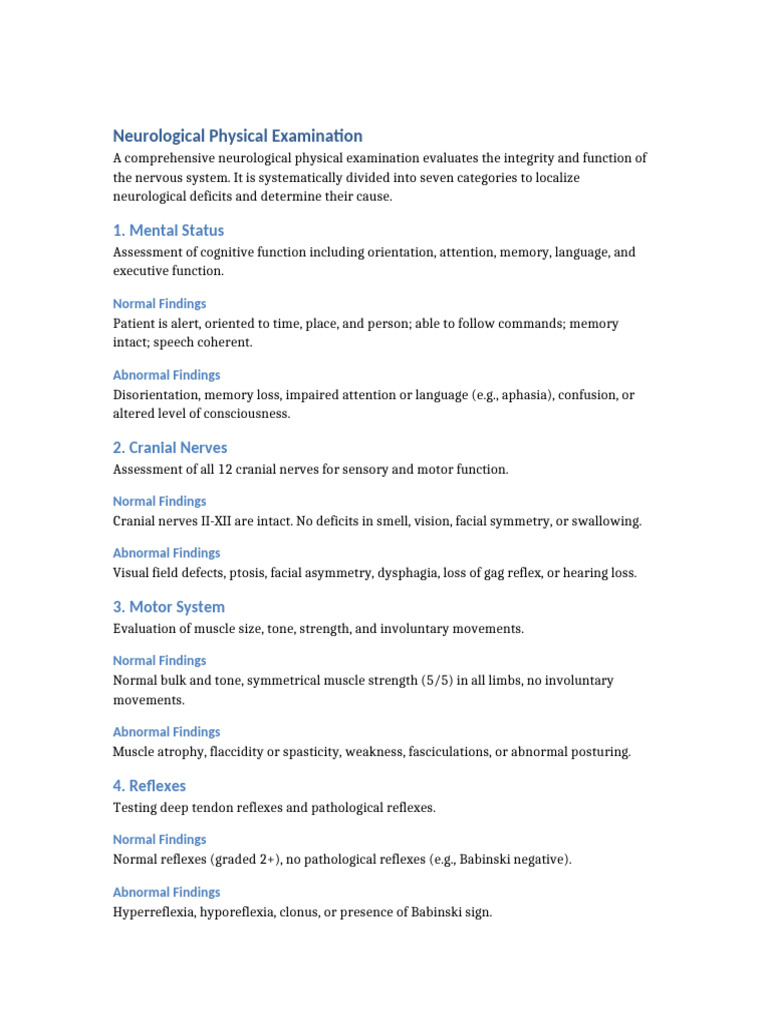 Neurological Physical Exam Guide | PDF