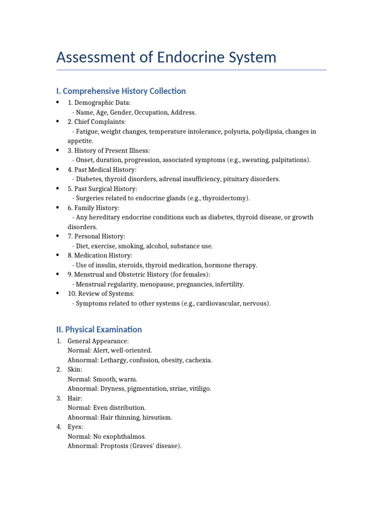 Endocrine System Assessment | PDF