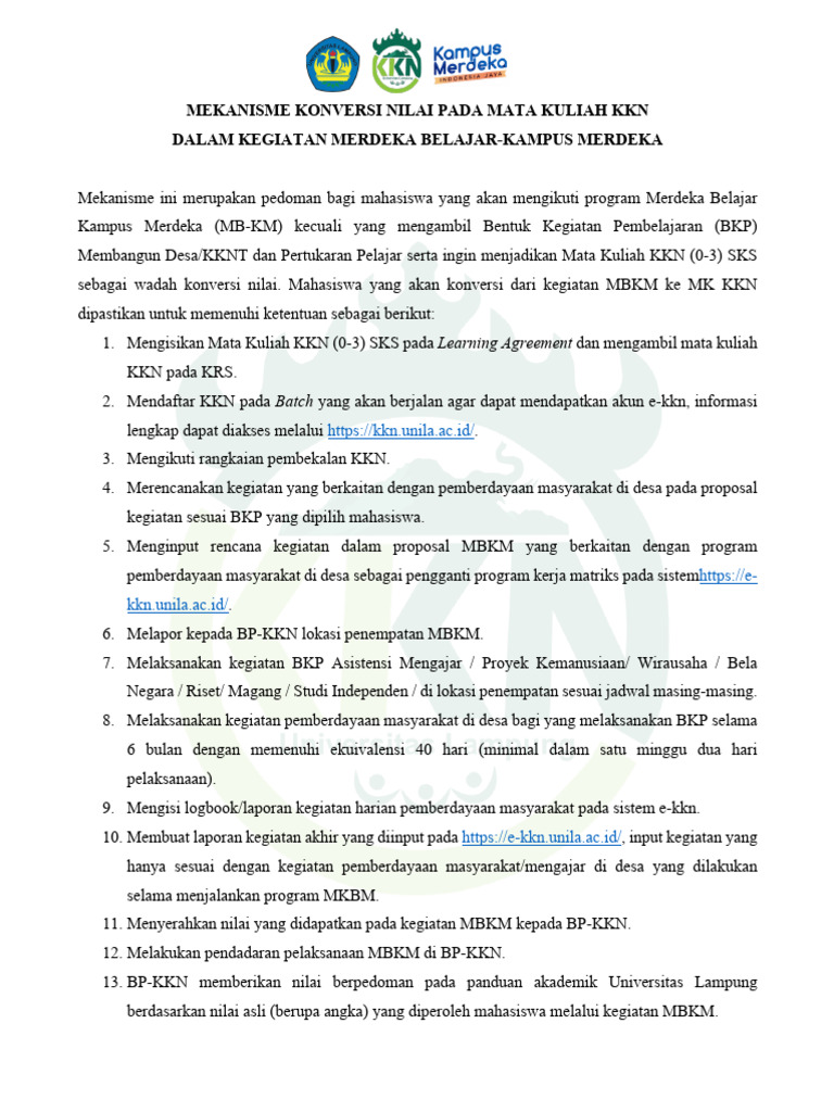 Mekanisme Konversi Nilai MBKM Pada MK KKN - Final | PDF
