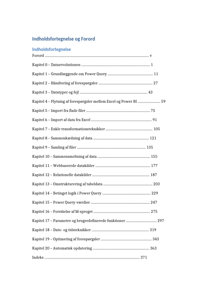 Indhold Og Forord Power Query DK | PDF