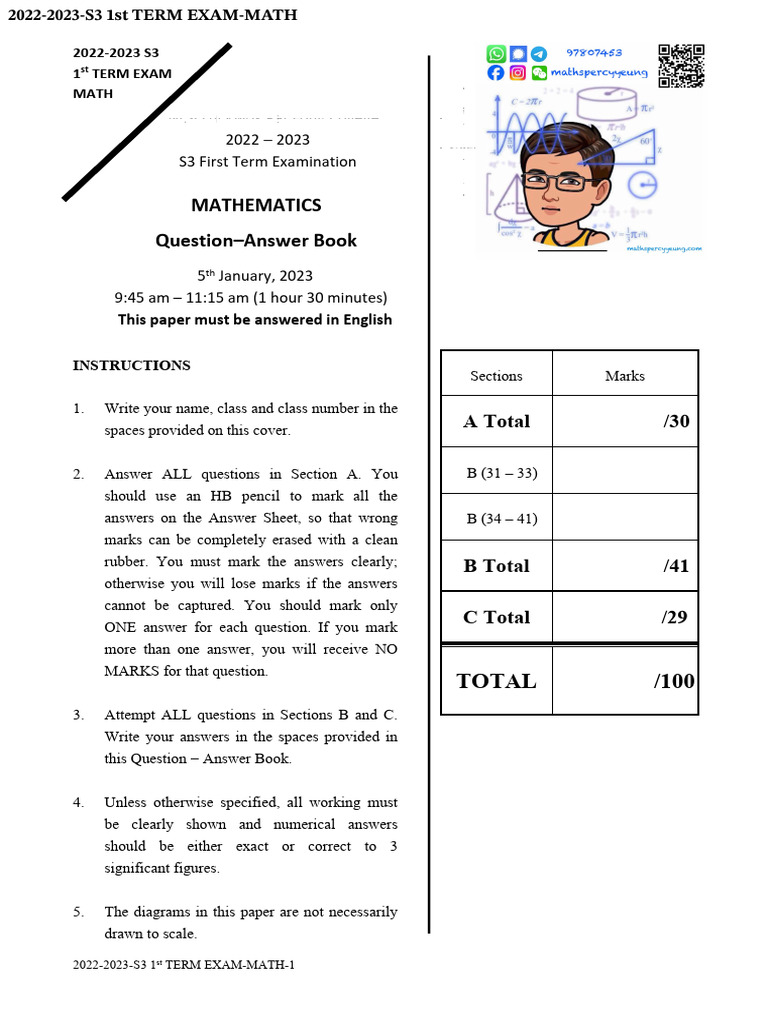 2022 2023 s3 1st Term Exam Math | PDF | Elementary Geometry | Euclidean ...