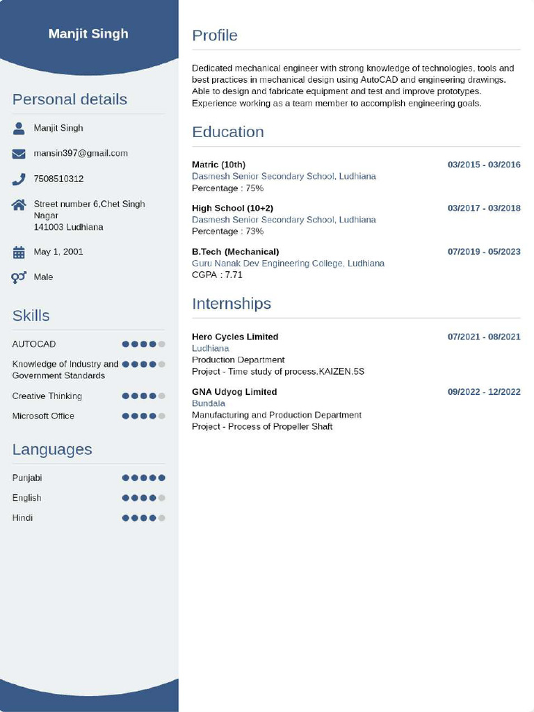 Manjit Resume - Manjit Singh | PDF