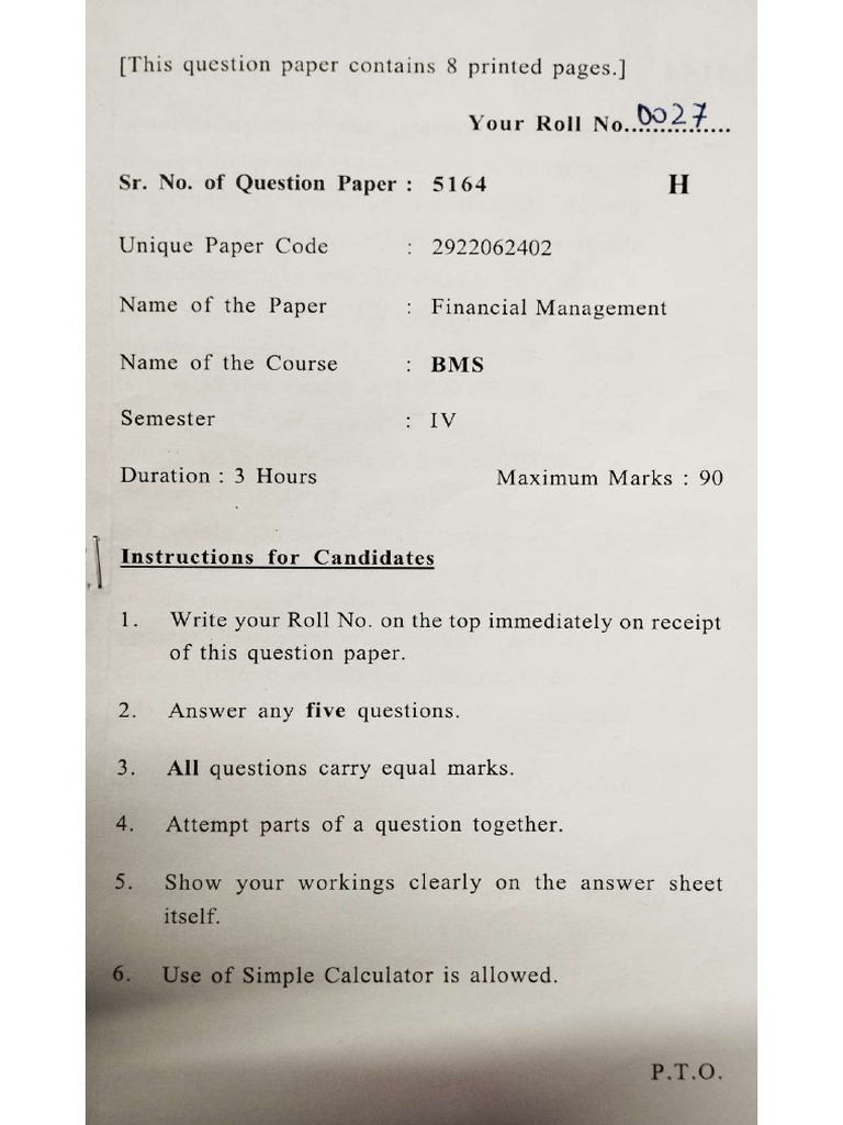 Financial Management M BMS SEM-4 | PDF