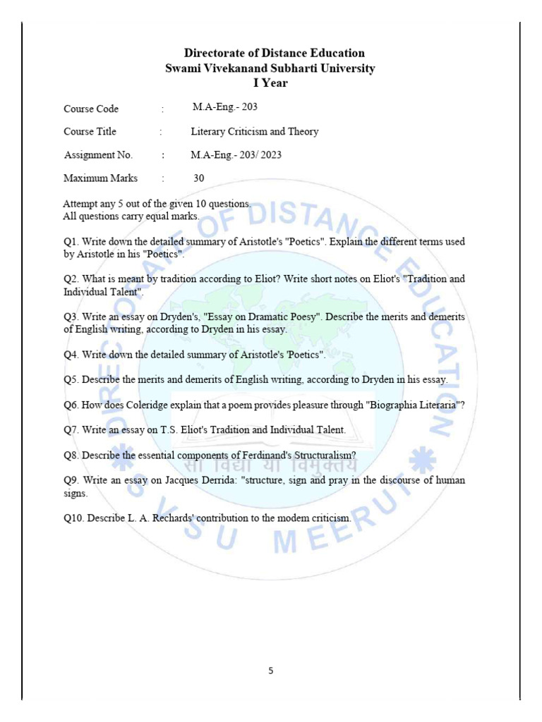 Literary Criticism and Theory Assignment | PDF