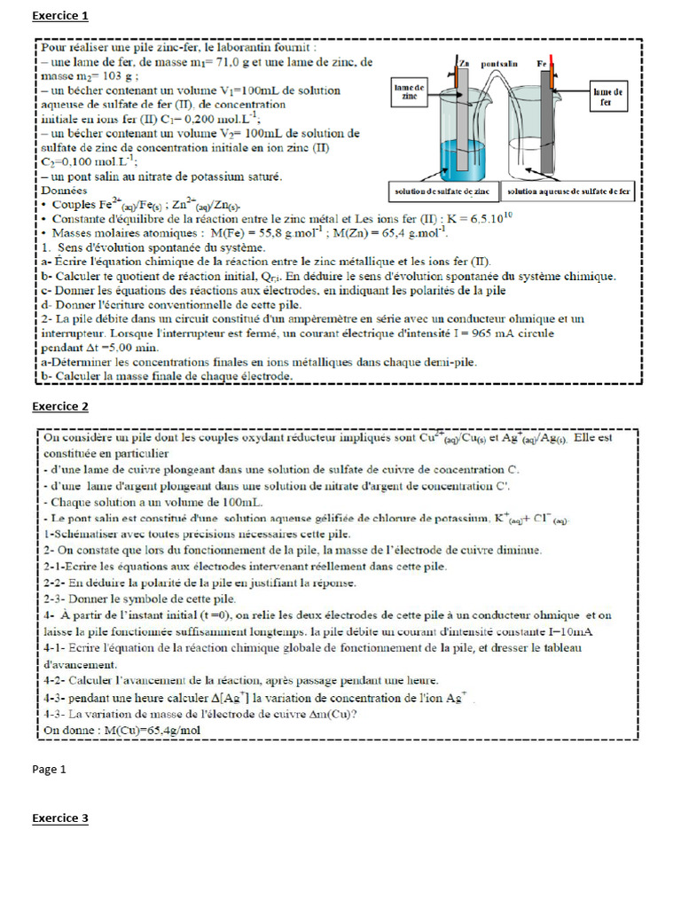 Exercices Piles Electrolyse | PDF