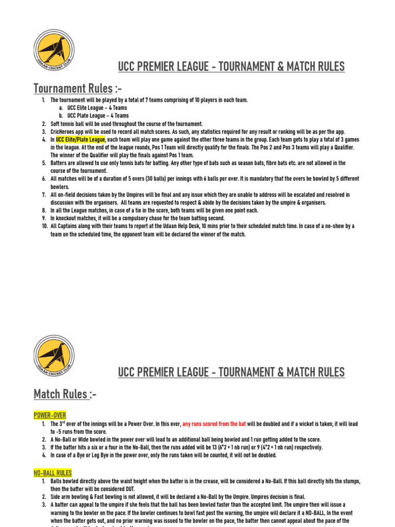 UCC Premier League Rules - V2 | PDF | Bowling (Cricket) | Cricket