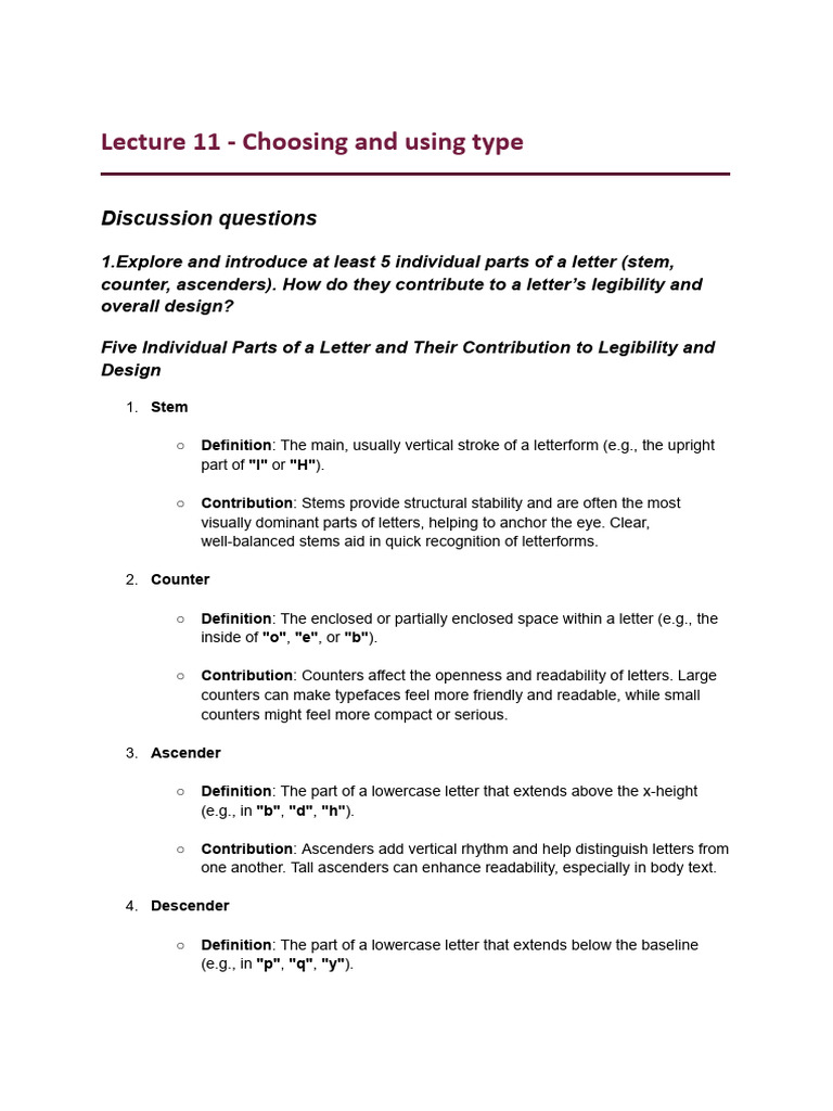 Lecture 11 - Choosing and Using Type | PDF | Typography | Typefaces