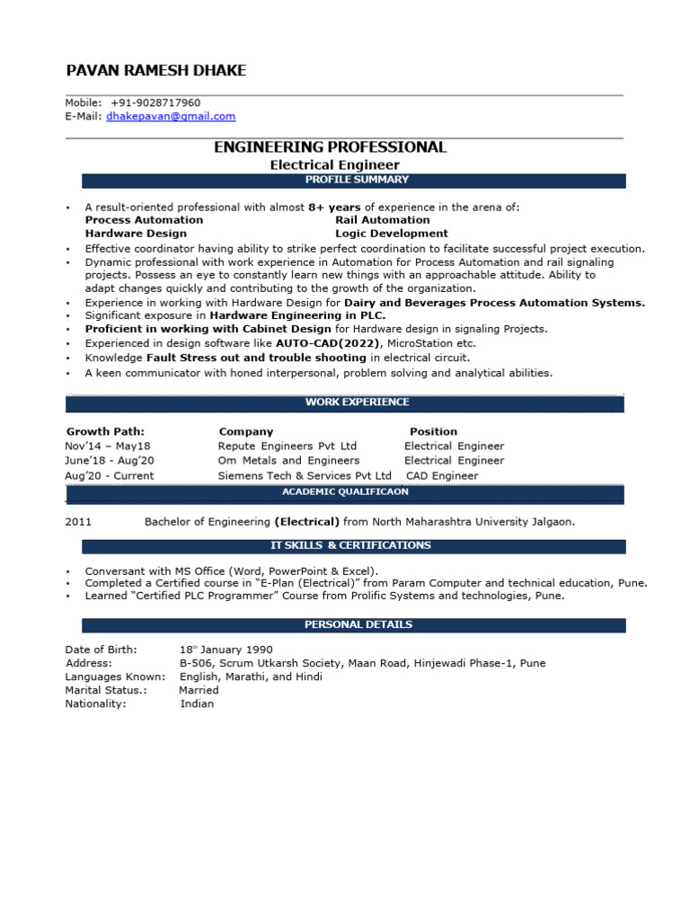 Pavan CV - 2024 - Updated | PDF | Automation | Engineering