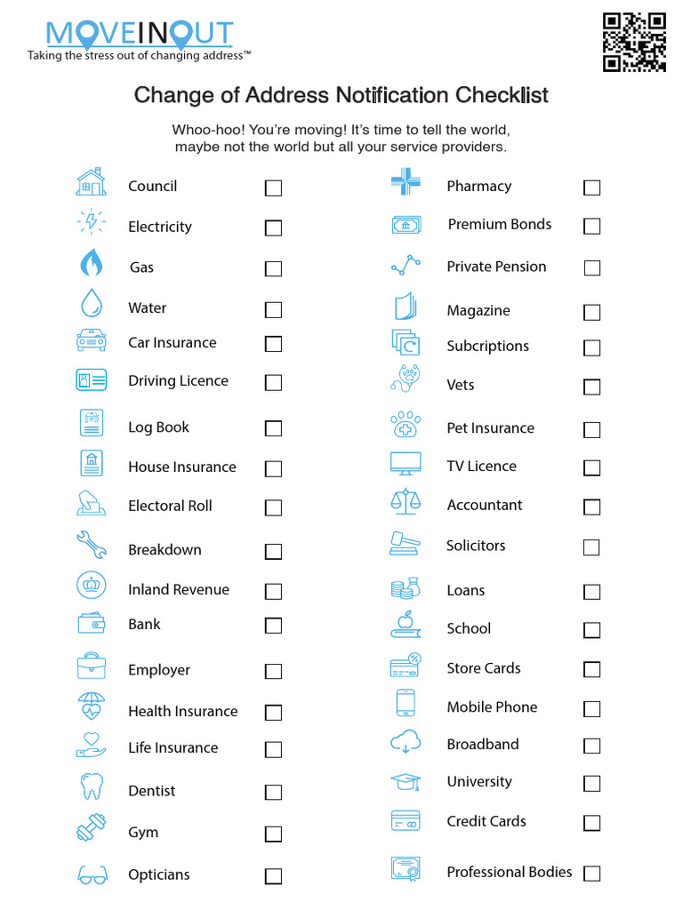 Change of Address Checklist Printable | PDF