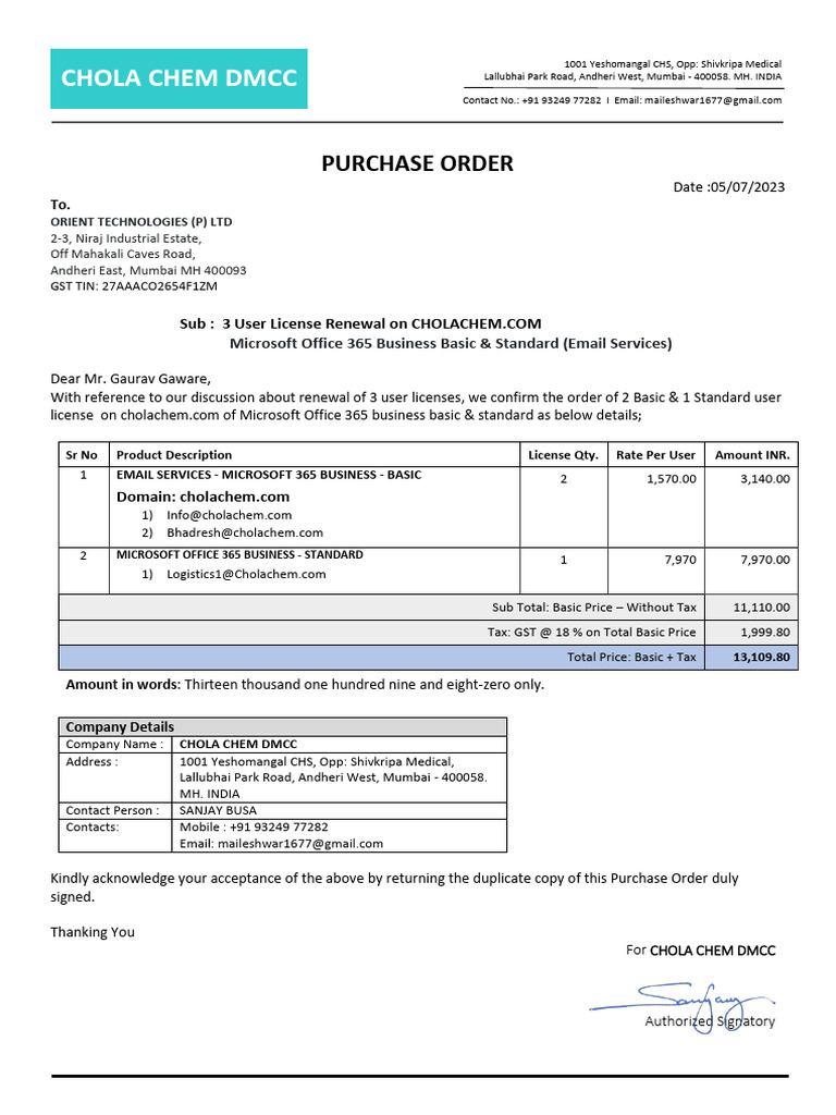 Purchase Order for Microsoft 365 Licenses | PDF | Office Suites ...