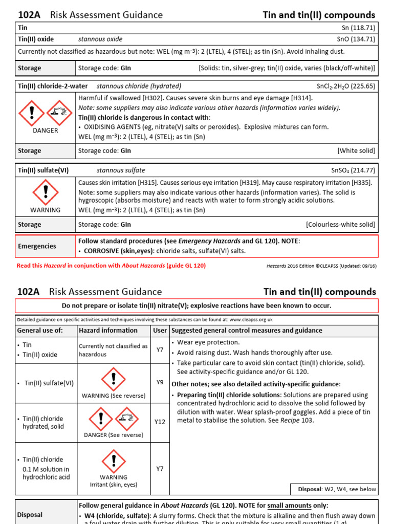 Tin Compounds Risk Assessment Guide | PDF | Tin | Hazards