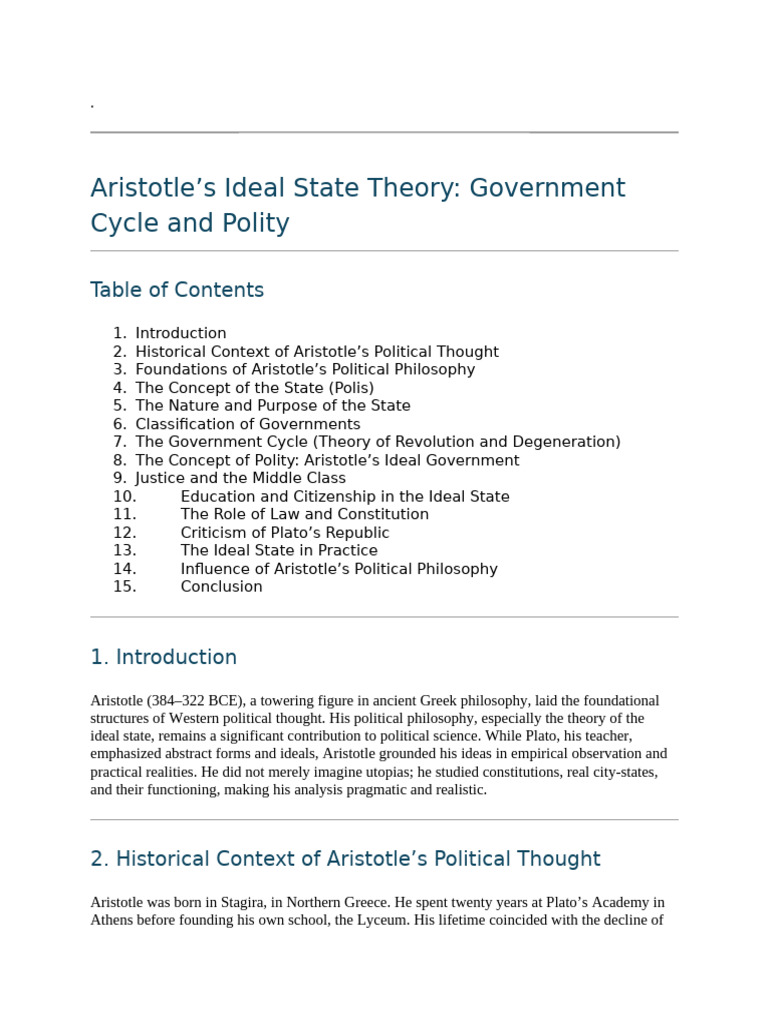Aristotle Ideal State Theory | PDF | Tyrant | Aristotle