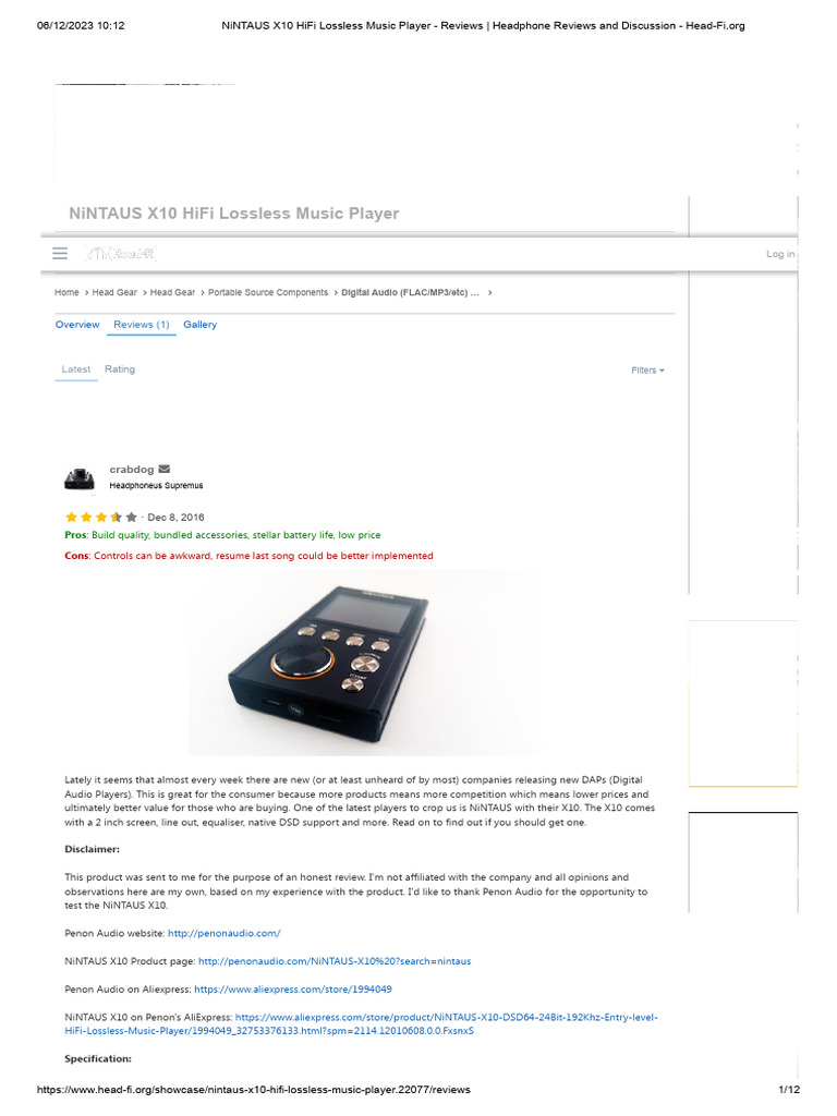 NiNTAUS X10 HiFi Music Player Review | PDF | Headphones | Sound ...