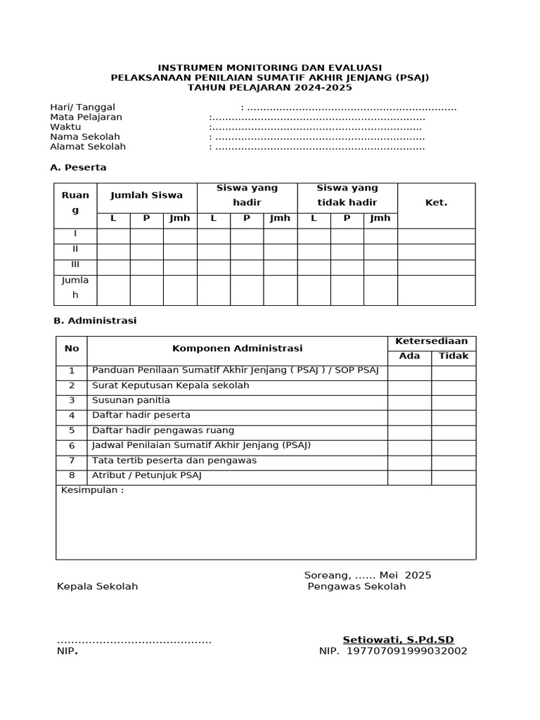 Instrumen Monev Psaj 2025 | PDF