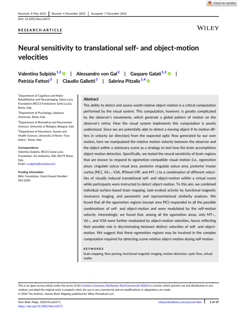 Human Brain Mapping - 2024 - Sulpizio - Neural Sensitivity to Translational Self‐ and Object ...