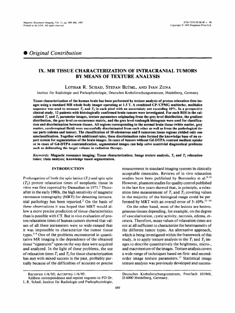 Original Contribution: Ix. MR Tissue Characterization of Intracranial ...