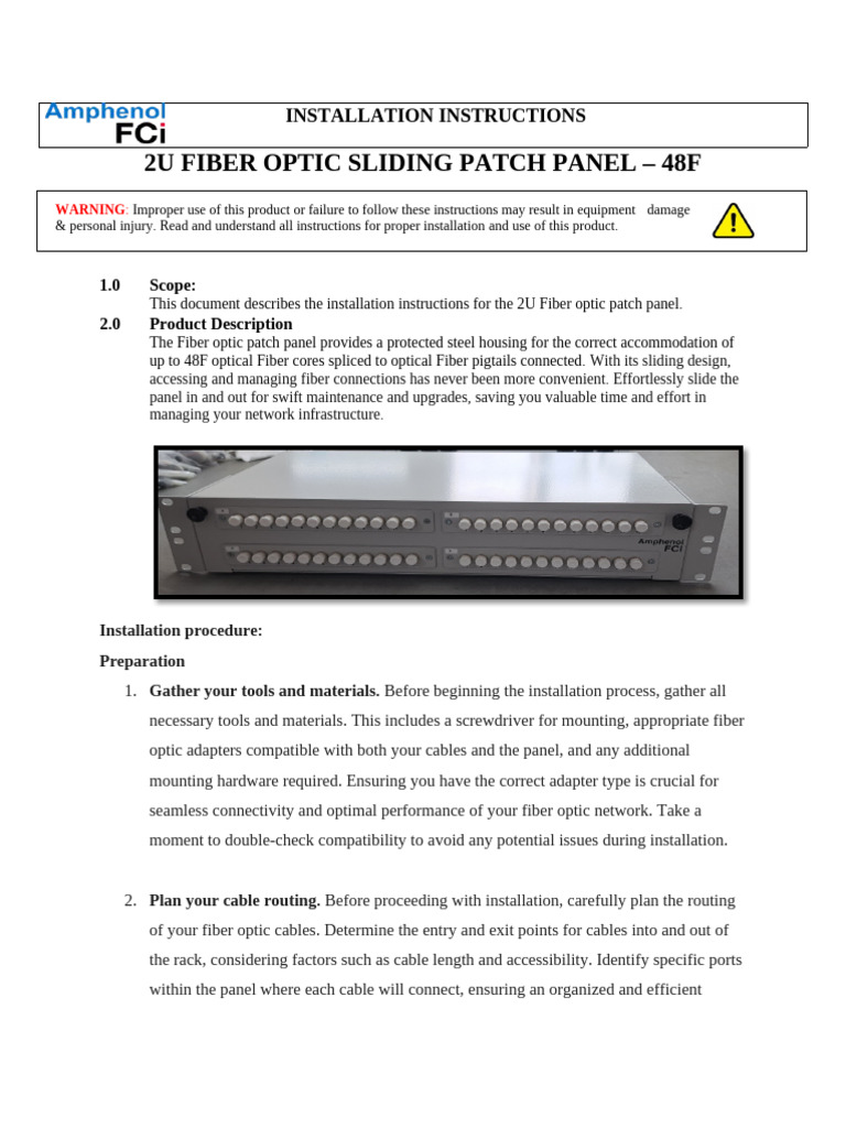 Installation Instructions - Fiber Panel | PDF | Optical Fiber ...