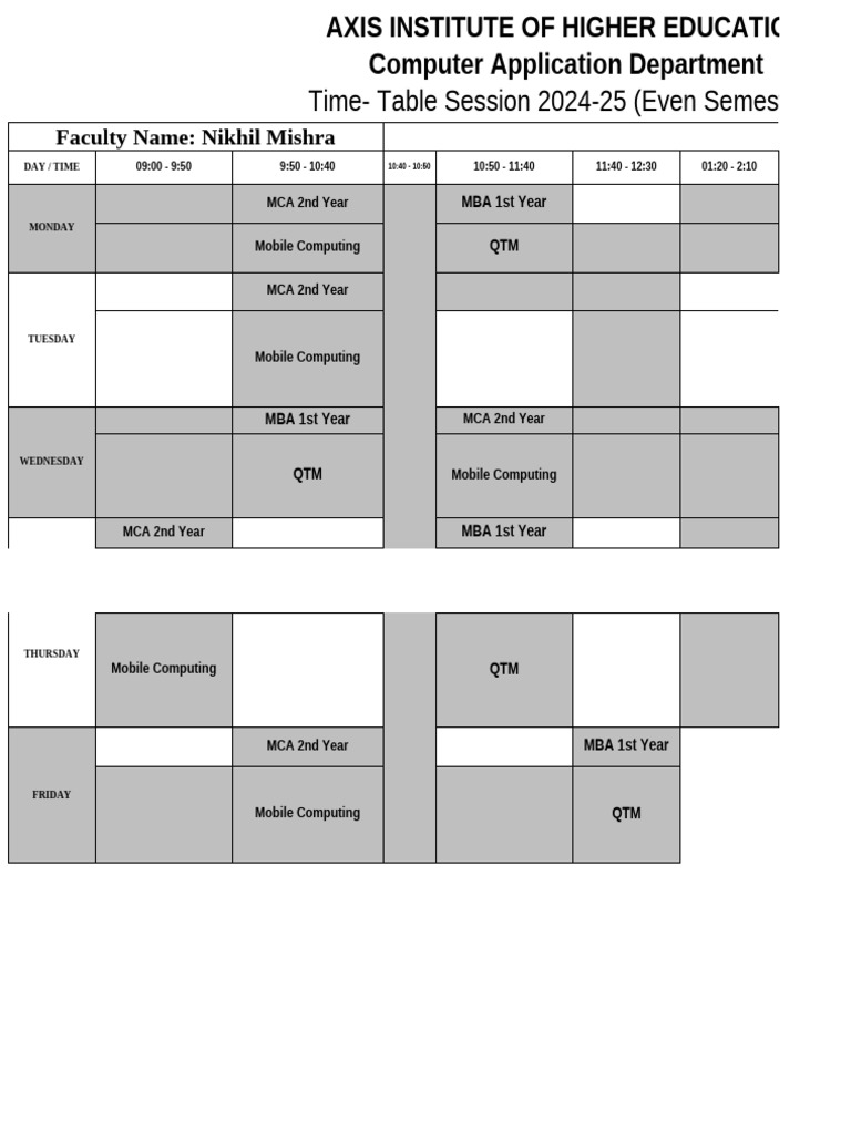 Nikhil Mishra Time Table MBA & MCA | PDF