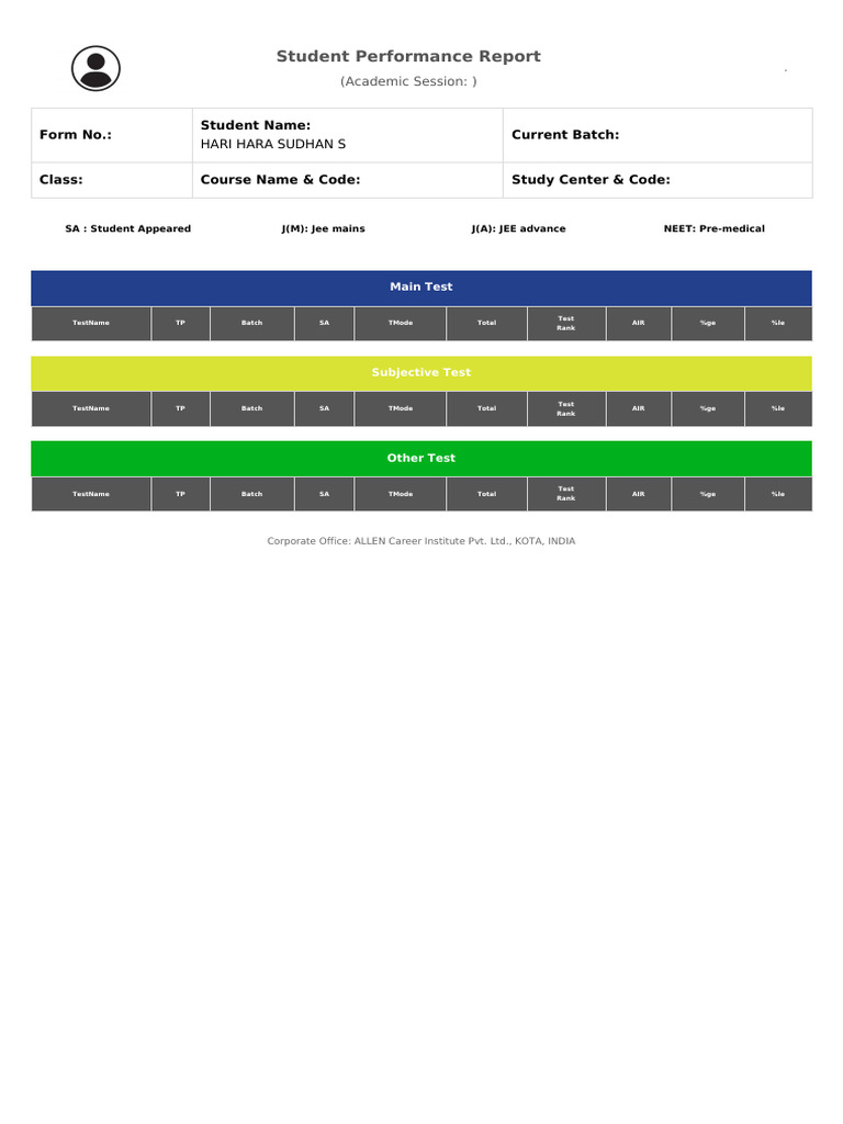 Hari Hara Sudhan S's Performance Report | PDF