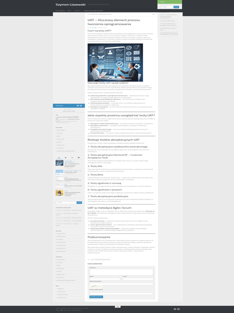 UAT - Kluczowy Element Procesu Tworzenia Oprogramowania - Szymon Liszewski | PDF