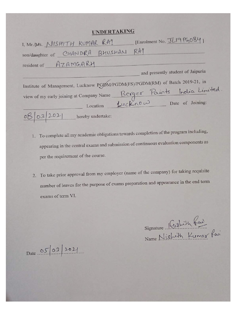 Undertaking For NOC | PDF