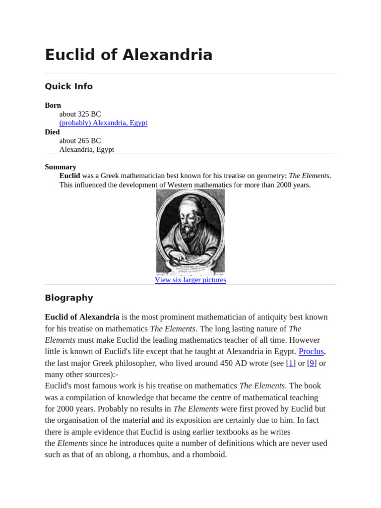 Euclid of Alexandria: Quick Info | PDF | Euclid | Line (Geometry)