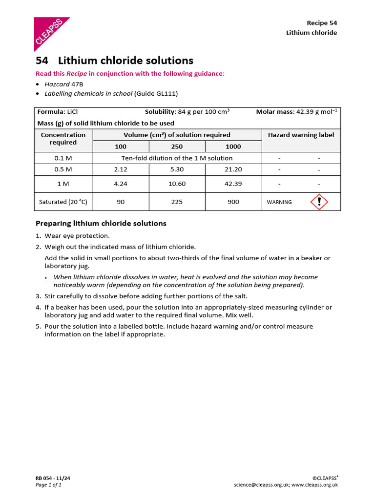 RB054 Lithium Chloride | PDF