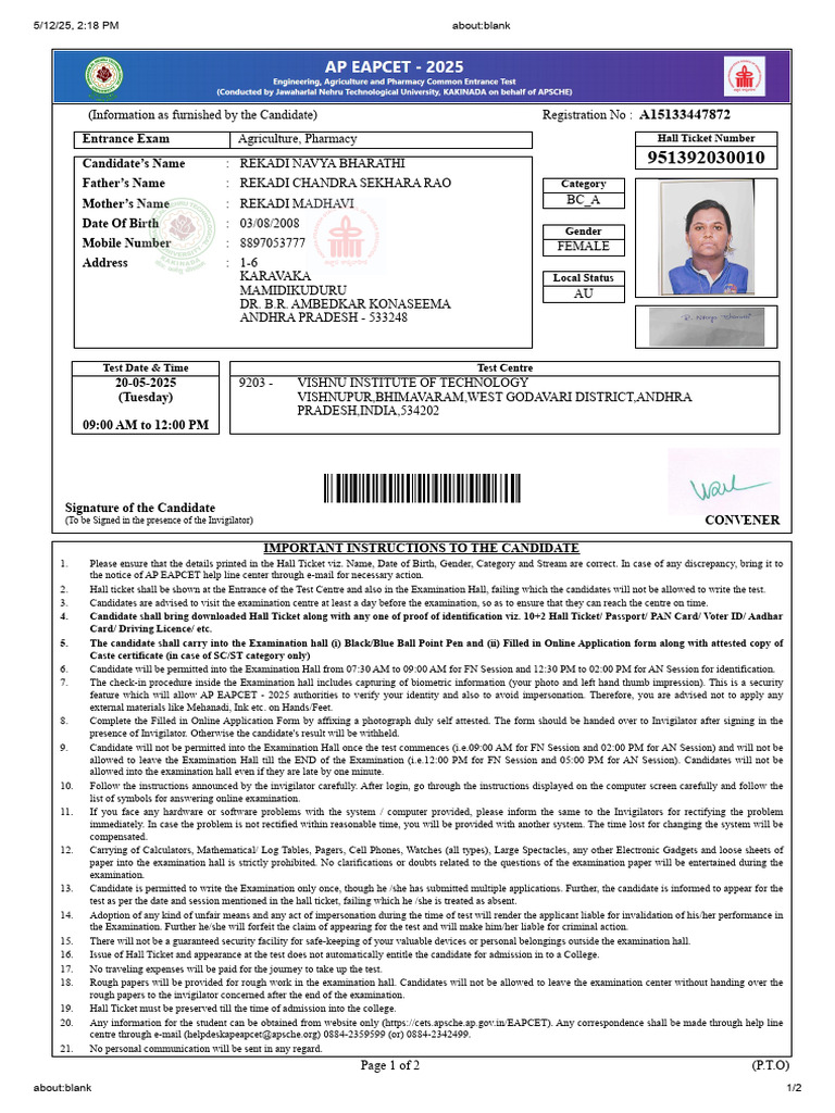 Admit Card | PDF | Identity Document