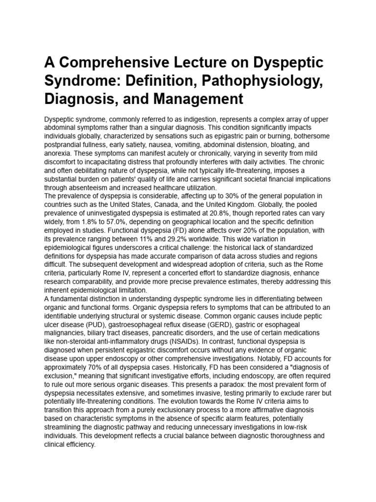 Dyspeptic Syndrome - Detailed Lecture Outline | PDF | Indigestion ...
