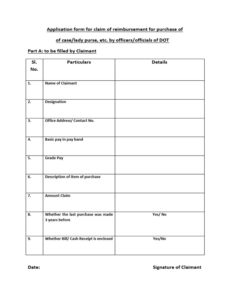 Briefcase Reimbursement Form for DOT Employees | PDF