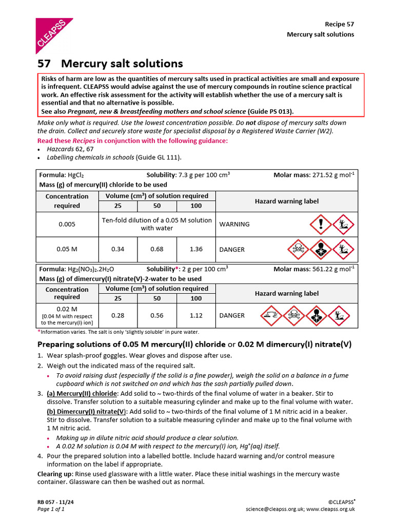 RB057 Mercury Salt Solutions | PDF | Mercury (Element) | Salt (Chemistry)