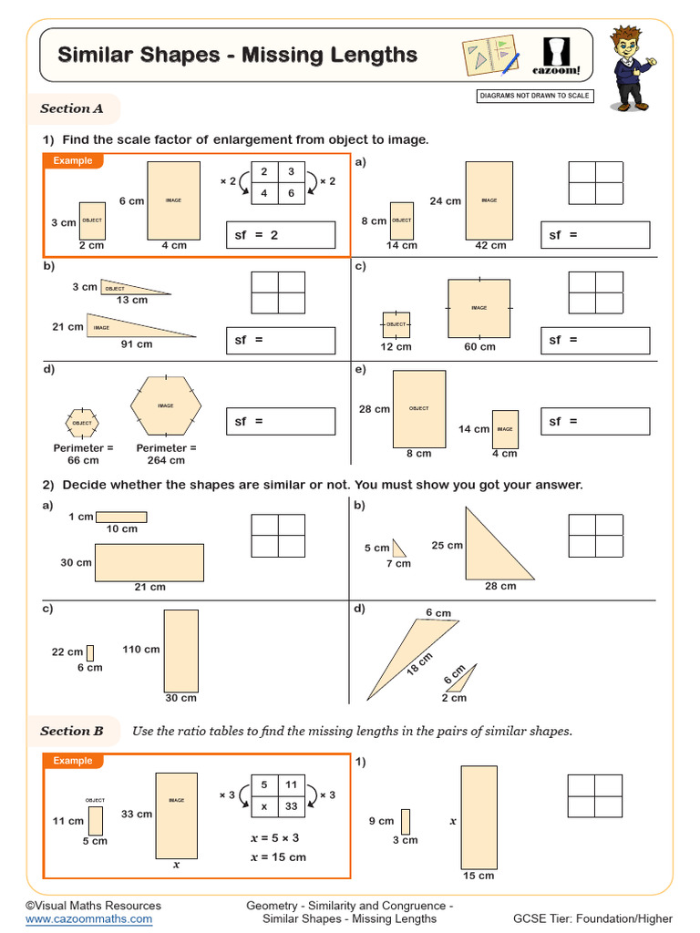 Cazoom Maths Similarity and Congruence Similar Shapes Missing Lengths ...