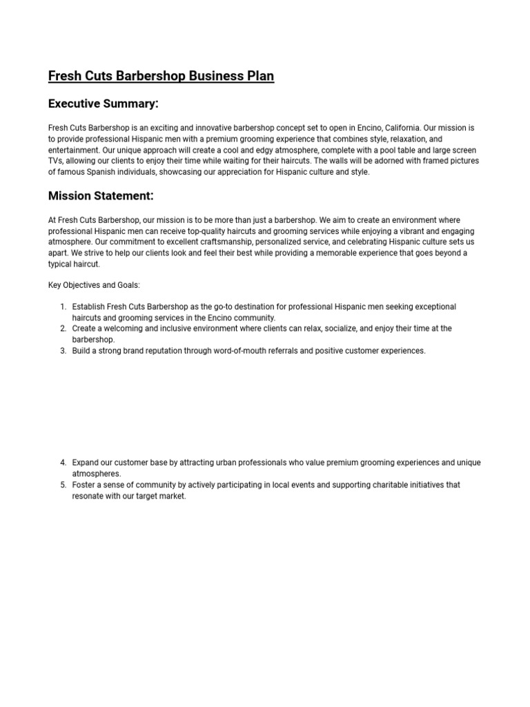 Example Business Plan Fresh Cuts Barbershop | PDF | Performance ...